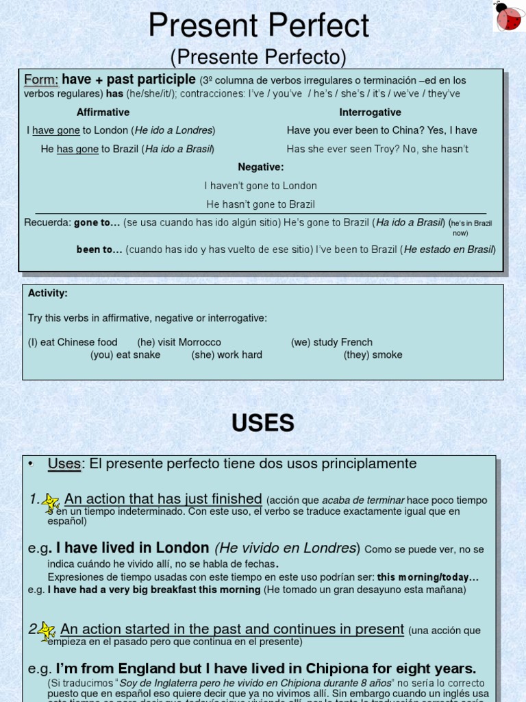 Usos y Formas del Presente Perfecto | PDF | Perfecto (gramática ...