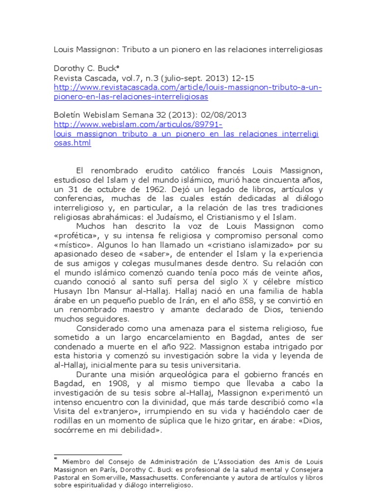 Dorothy Buck. Louis Massignon | PDF | Oración | Misticismo