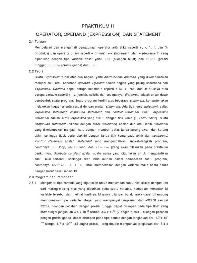 Operator Operand Expression) Dan Statement | PDF | Metode & Bahan Ajar