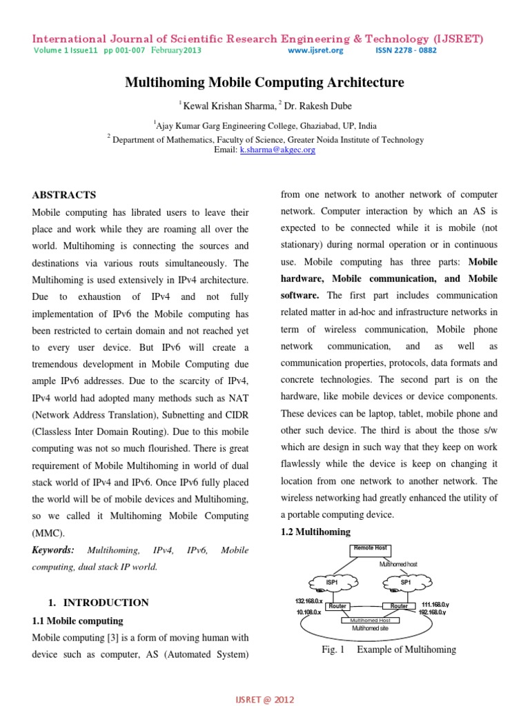 Multihoming Mobile Computing Architecture | PDF | I Pv6 | Computer Network