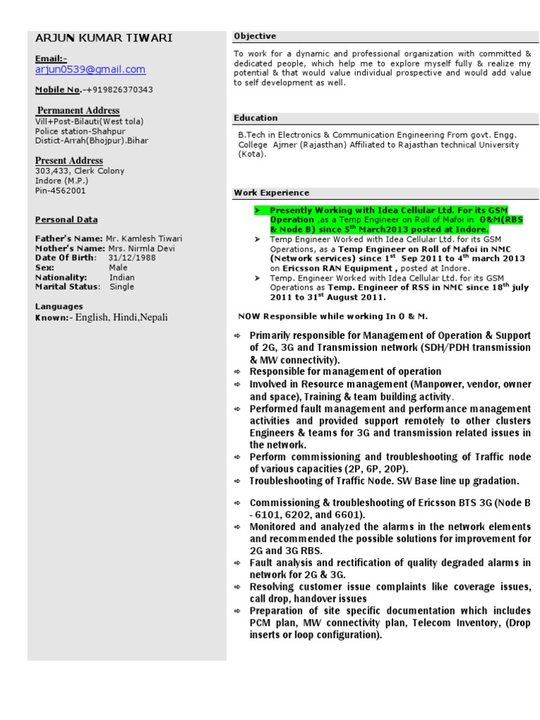 Arjun Resume | PDF | Ericsson | 3 G