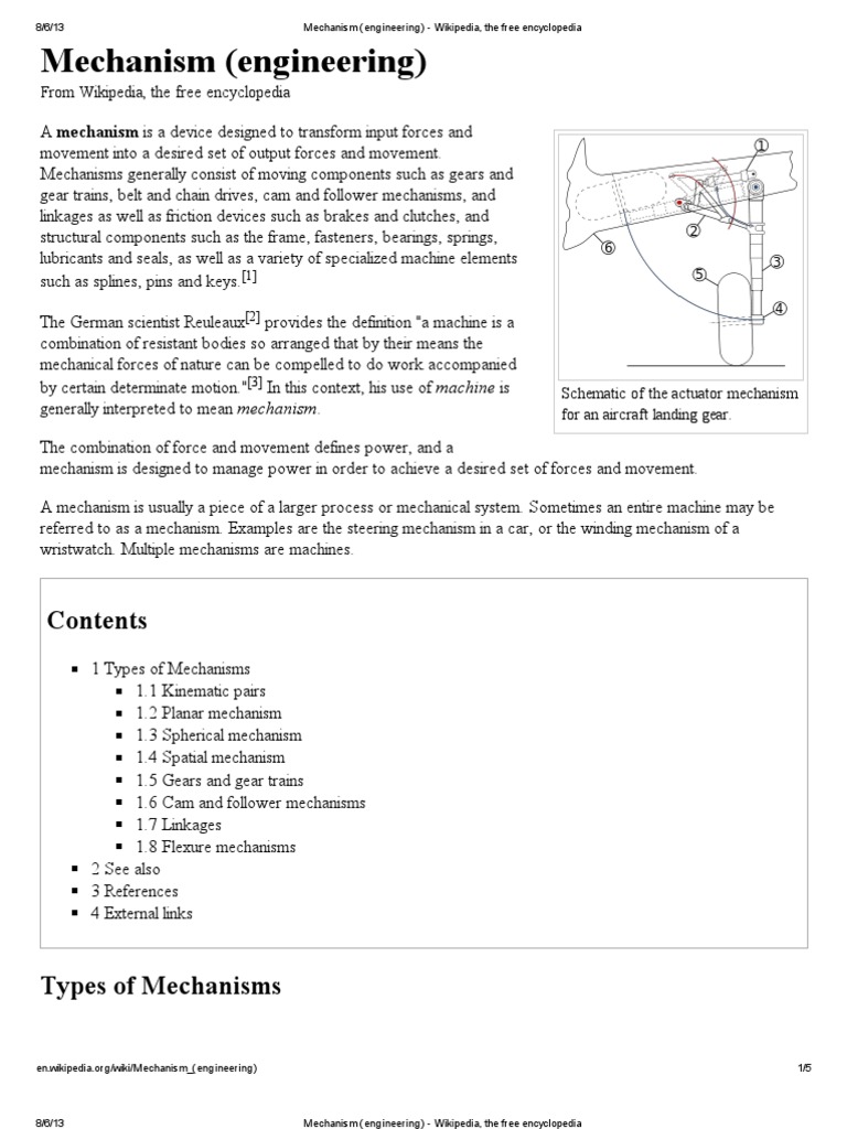Mechanism (Engineering) - Wikipedia, The Free Encyclopedia | PDF ...