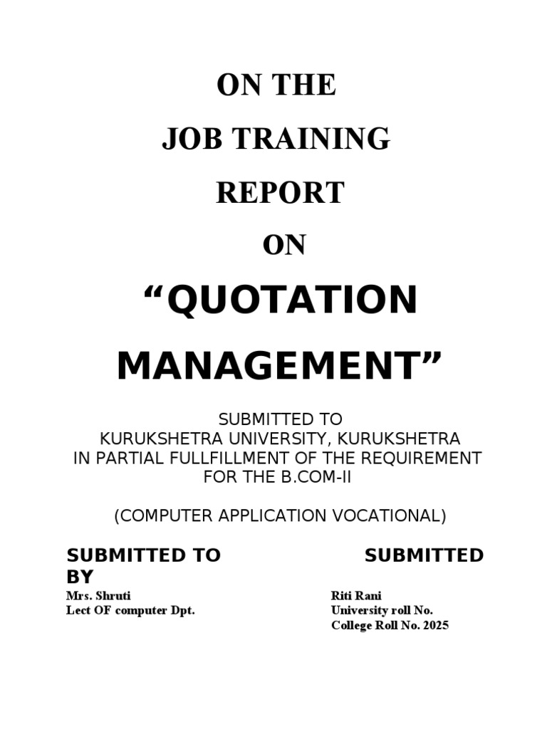 On The Job Training: "Quotation Management" | PDF | Integer (Computer Science) | Feasibility Study