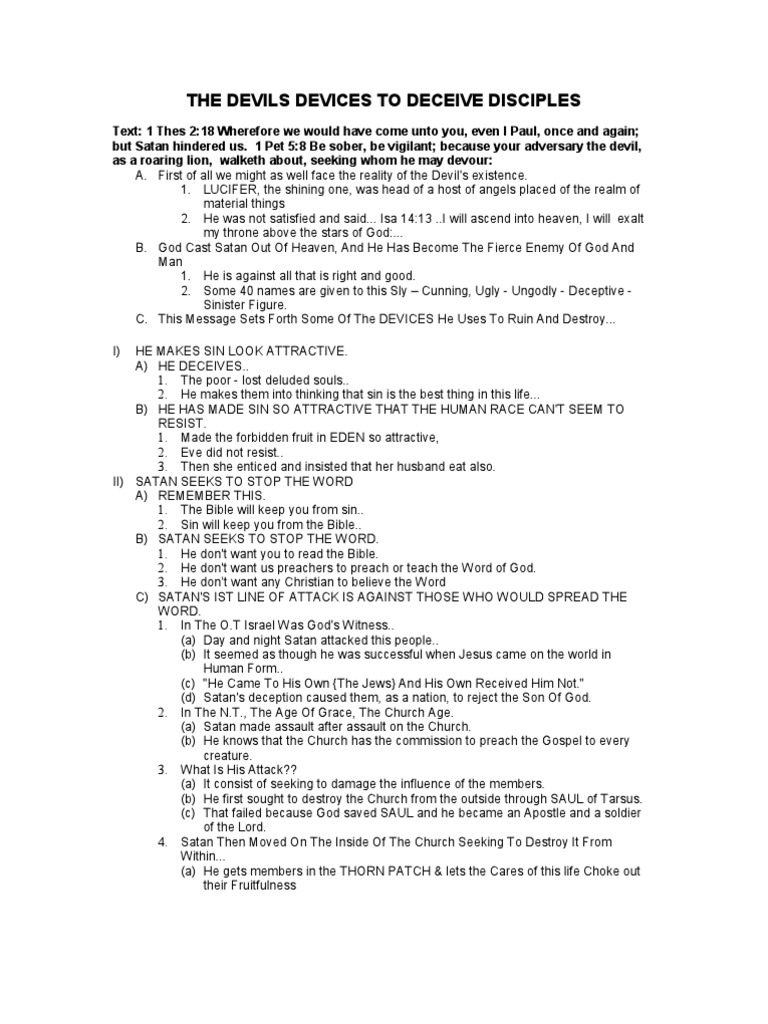 Be Aware of The Devil's Devices | PDF | Satan | Christian Church