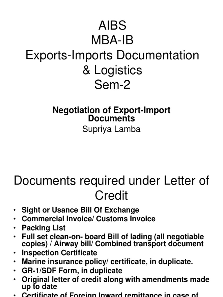 Export-Import Document Negotiation Guide | PDF | Bill Of Lading | Invoice