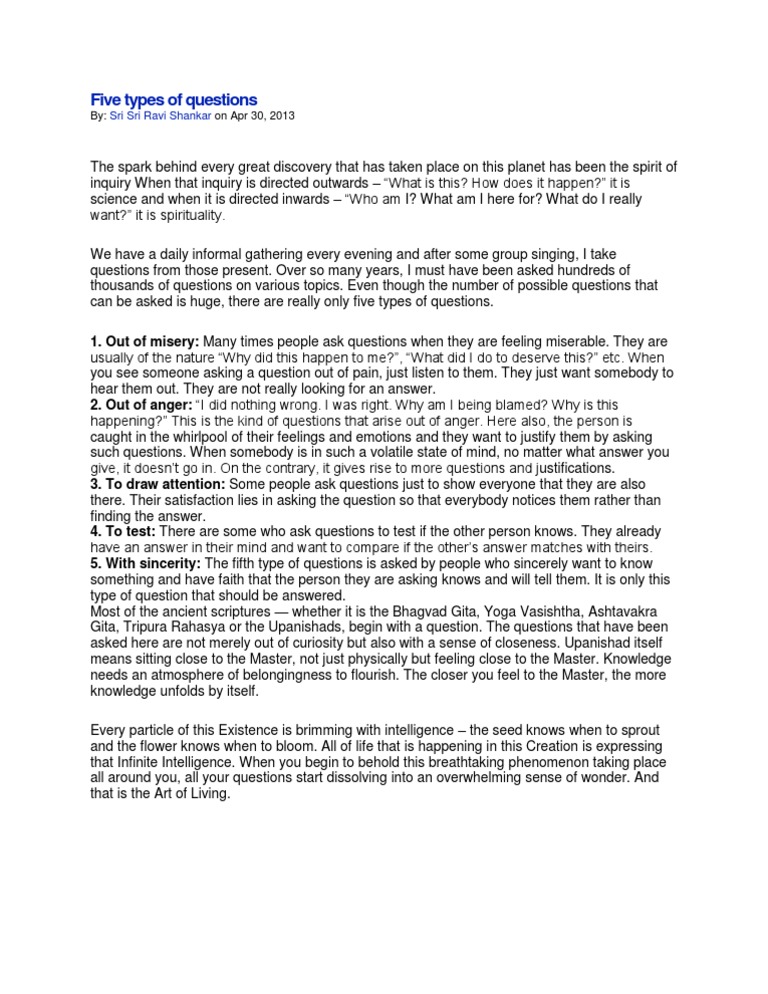 Five Types of Questions | Download Free PDF | Anger | Truth