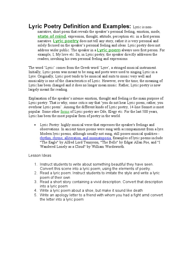 Lyric Poetry Definition and Examples | PDF | Lyric Poetry | Poetry