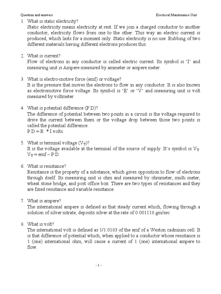 Electrical Objectives | PDF
