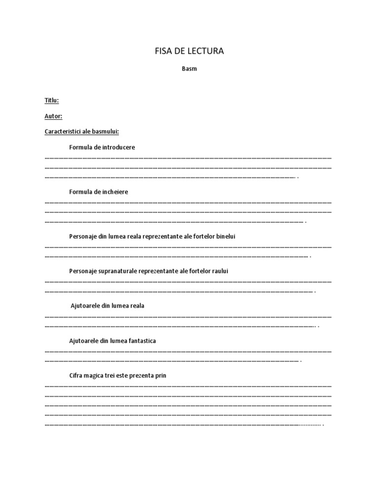 Fisa de Lectura Basm | PDF