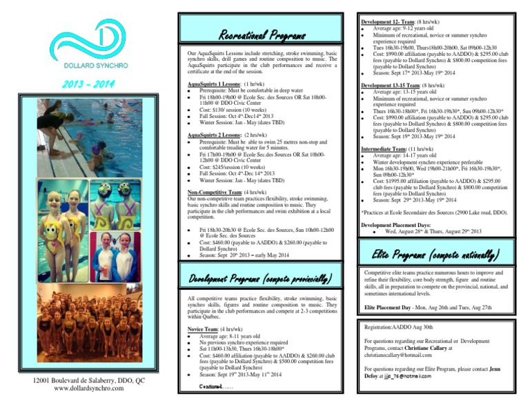 DDO Synchro Pamphlet Revised FINAL2013-2014 | PDF | Water Sports | Sports