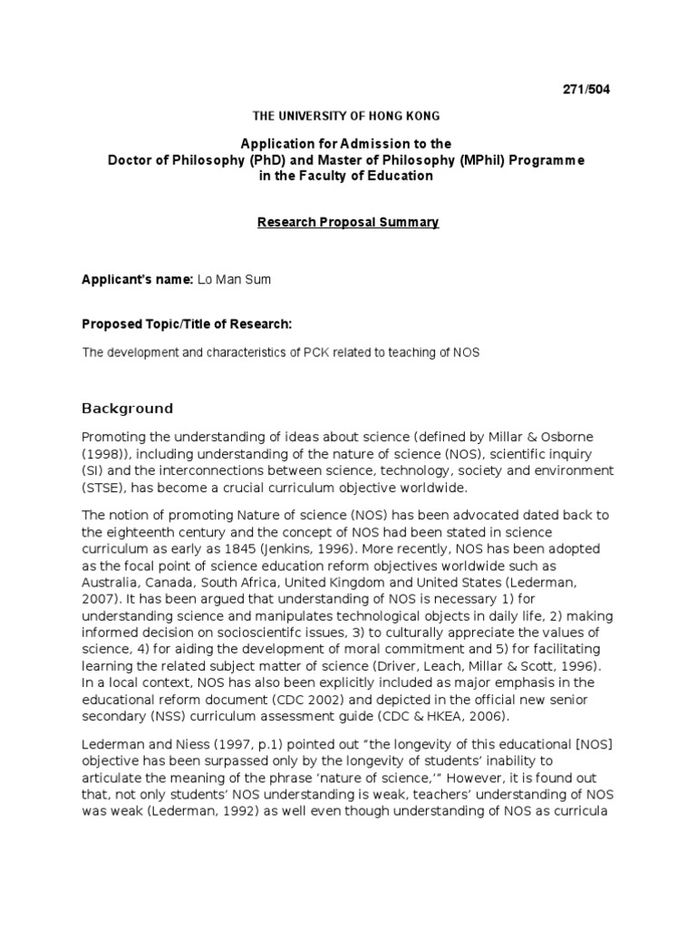 Research Proposal Summary | PDF | Teachers | Qualitative Research