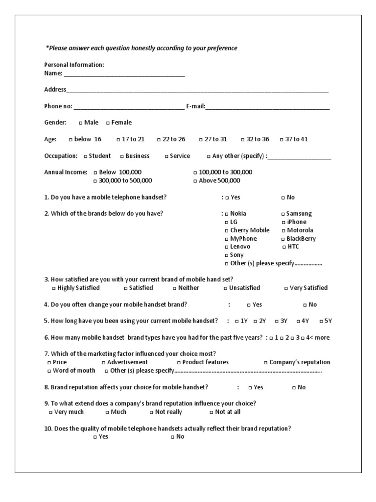 Mobile Phone Preference Questionnaire | PDF | Motorola | I Phone