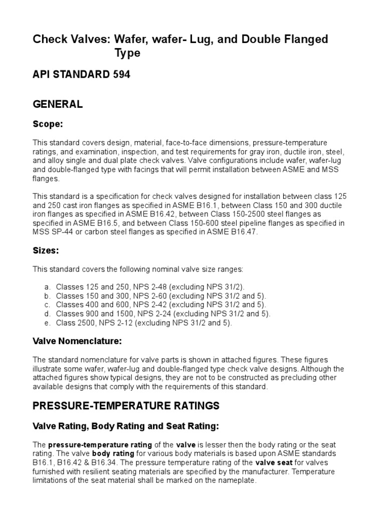 API Standard 594 Check Valve Specs | PDF | Science & Mathematics