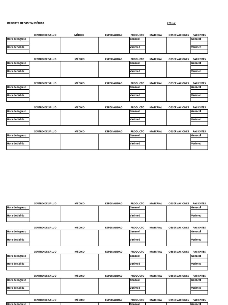 FORMATO REPORTE DE VISITA MÉDICA | Cuidado de la salud | Salud pública