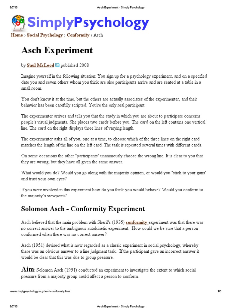 Asch Experiment psy - Simply Psychology | Conformity | Group Processes