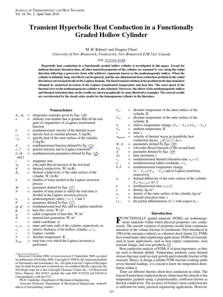 Heat Transfer Transient Hyperbolic Conduction In Hollow Cylinder