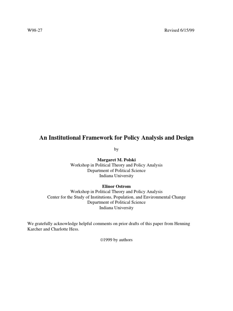 An Institutional Framework For Policy Analysis and Design - Ostrom ...