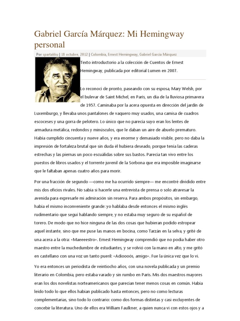 Gabriel García Márquez - Mi Hamingway Personal | PDF | Ernest Hemingway ...