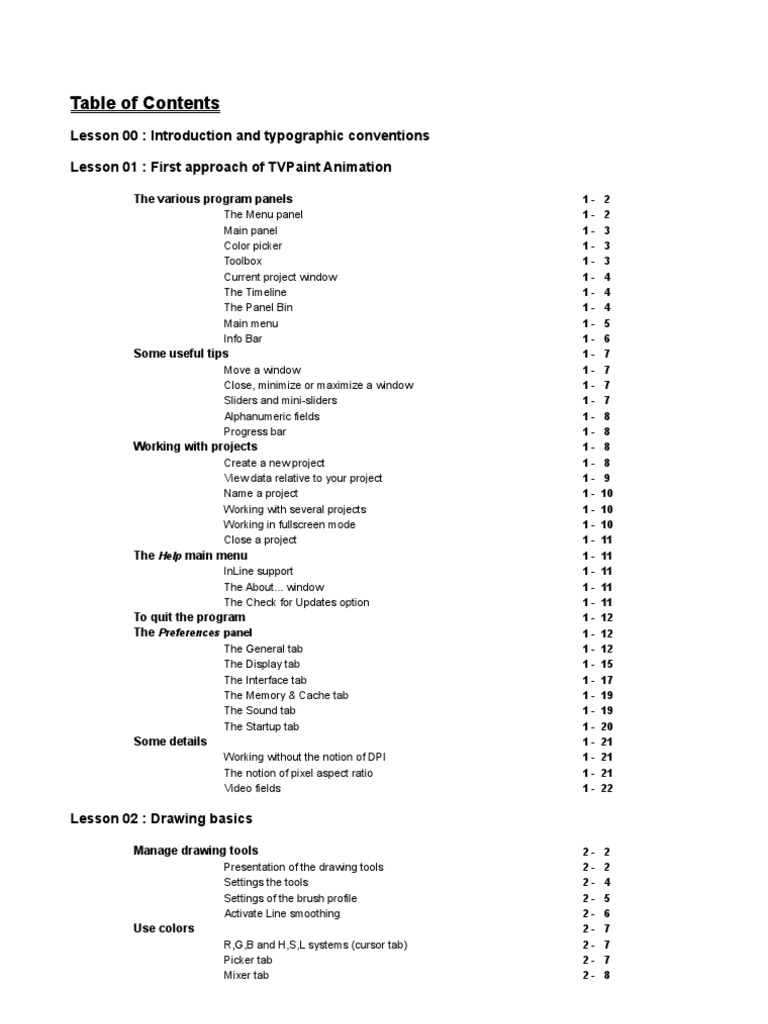 TvPaint Tutorial Table of Contents | PDF | Rendering (Computer Graphics ...