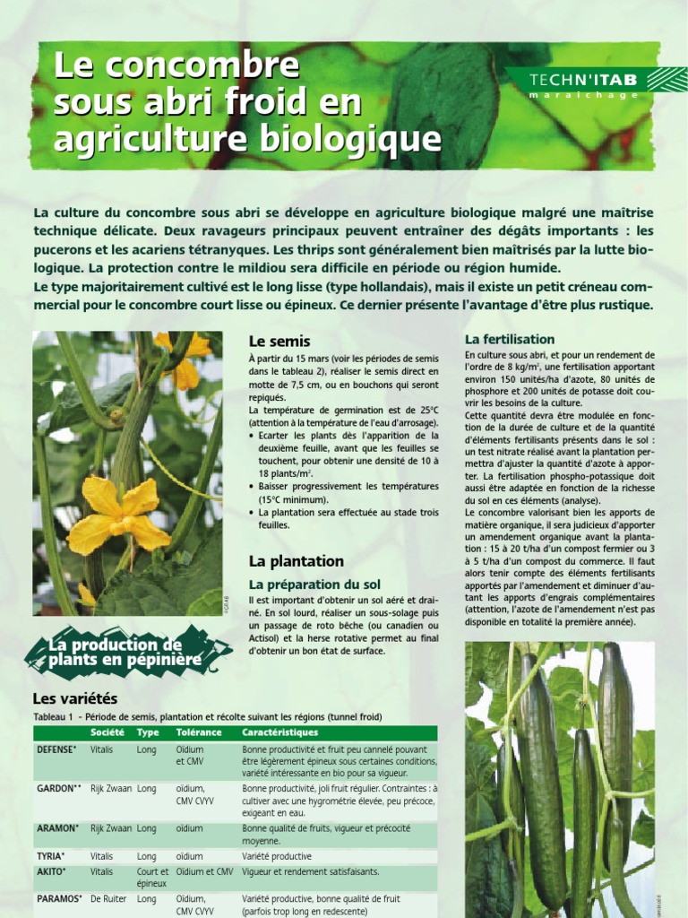 Fiche Concombre Bio en Serre | Agriculture biologique | Fertilisant