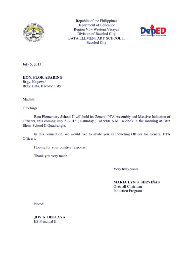 Letter For Inducting Officer444 | PDF | Titles | Academic Degree