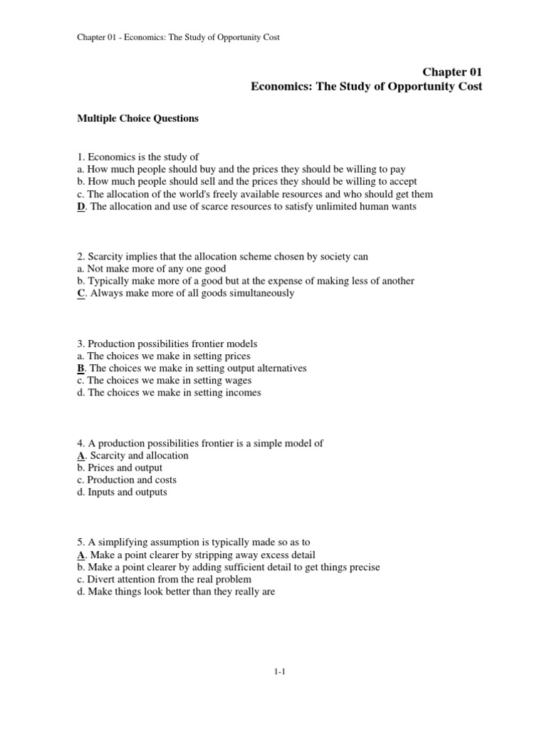 Understanding Opportunity Cost Through Multiple Choice Questions on the ...