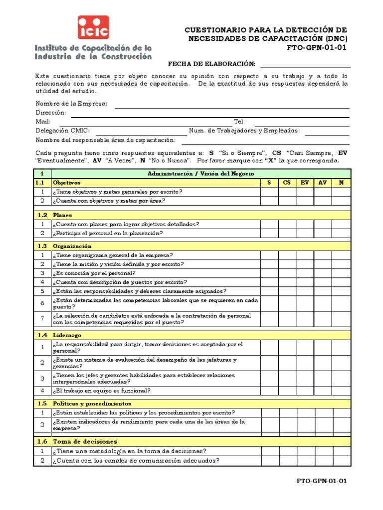 Cuestionario DNC WORD | PDF | Calidad (comercial) | Toma de decisiones Cuestionario DNC WORD | PDF | Calidad (comercial) | Toma de decisiones
