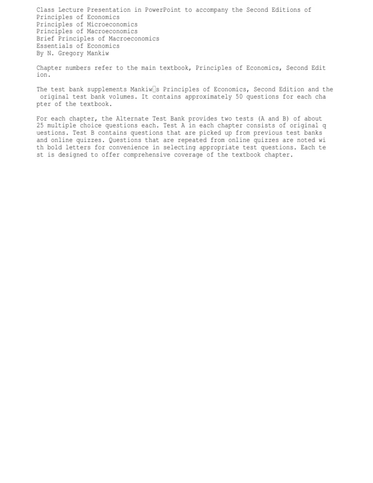 Economics by Gregory Mankiw (Class Lectures + Test Bank) | PDF ...