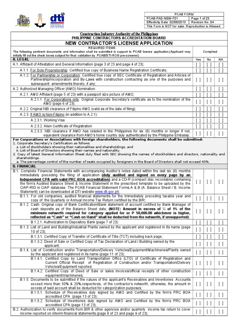 New Contractors License App From PCAB | PDF | Affidavit | Notary Public
