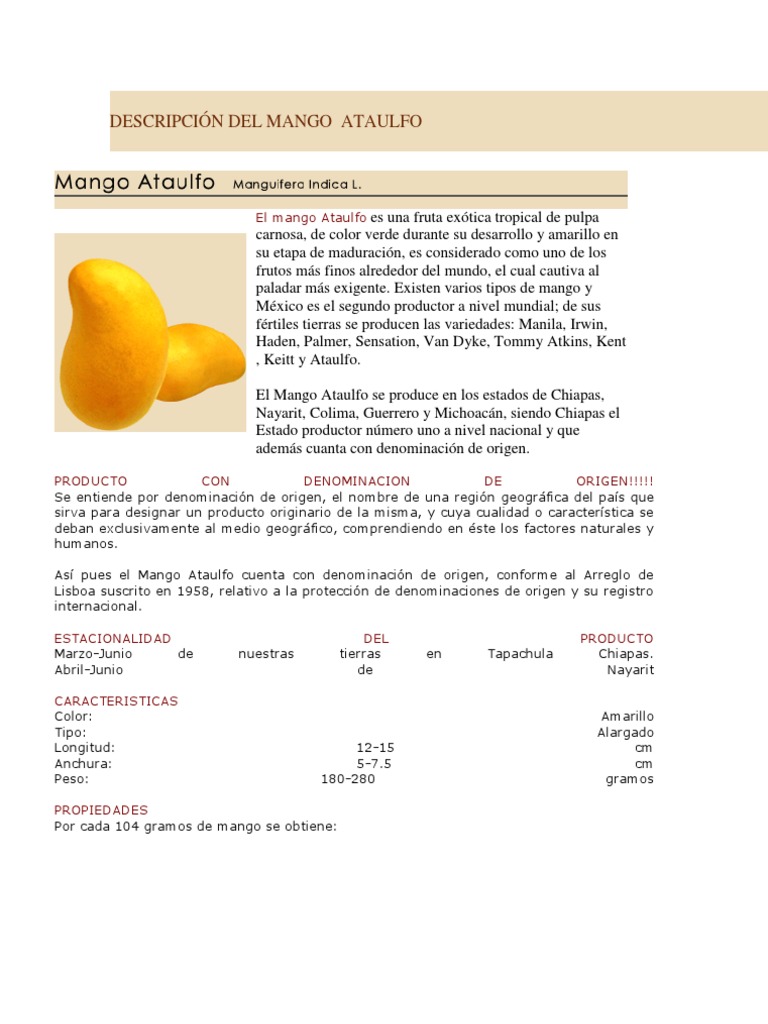 Descripción Del Mango Ataulfo | Mango | Magnesio