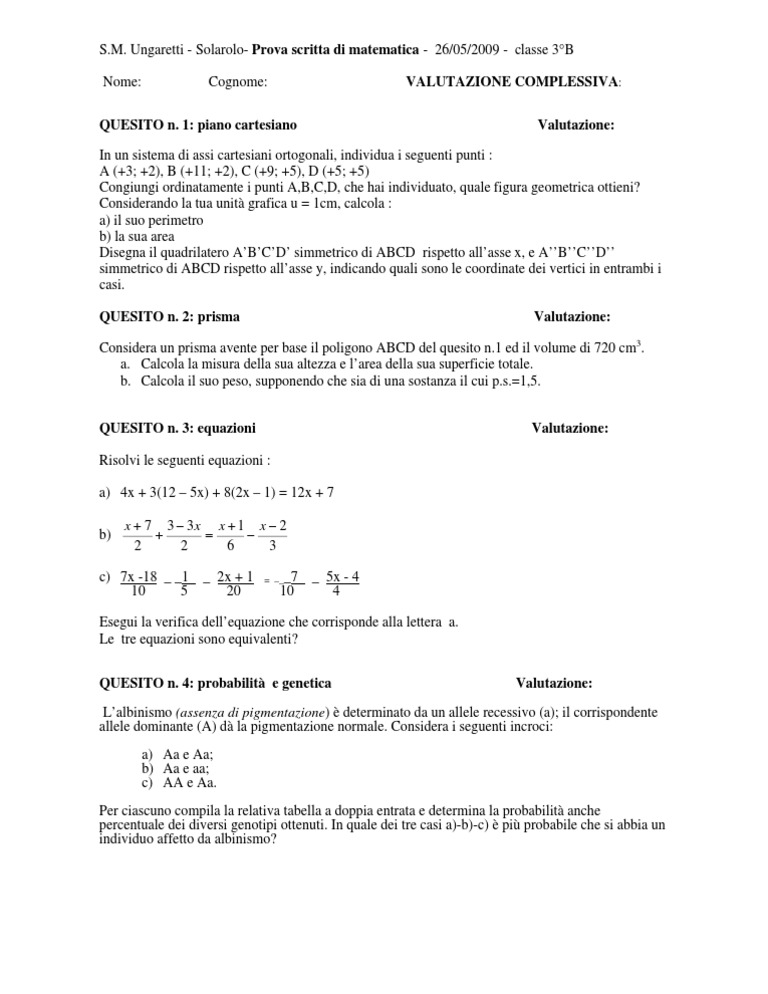 Prova Scritta Matematica | PDF