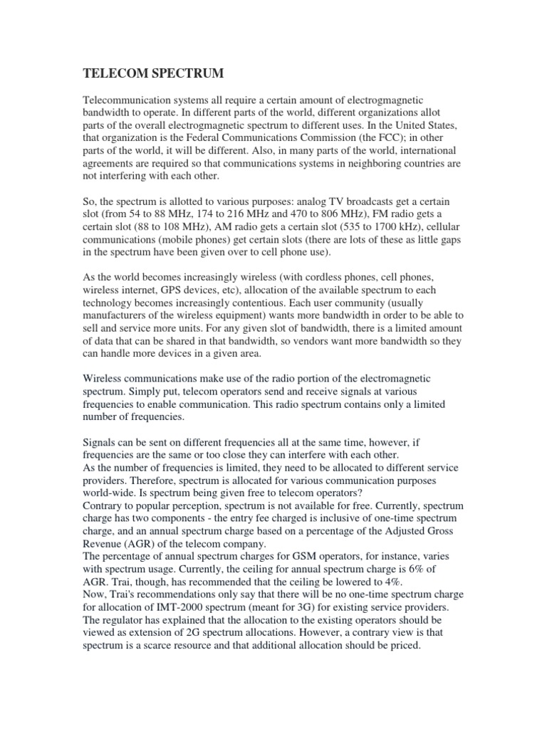 Telecom Spectrum | PDF | Radio Spectrum | Gsm