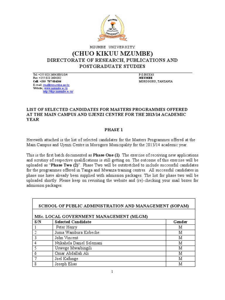 List of Masters Selected Candidates | PDF | Academia | Science