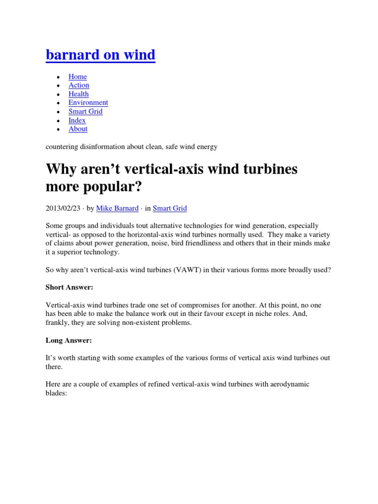 Wind Turbine Hawt Vs Vawt Pdf Wind Turbine Renewable Electricity