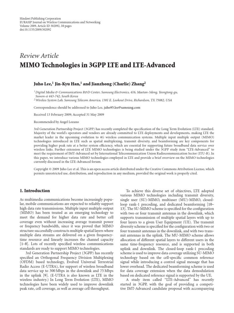 MIMO Technologies in 3GPP LTE and LTE-Advanced | PDF | Mimo | Physical Layer Protocols