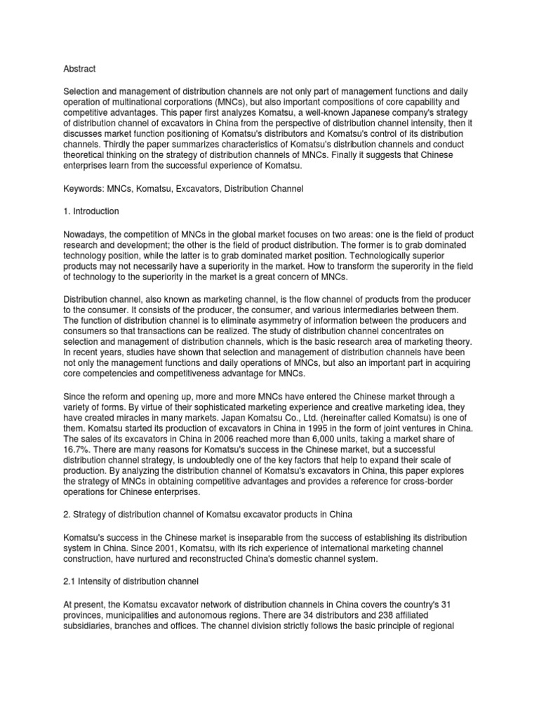 Case Study Distribution Channels Komatsu | PDF | Multinational Corporation | Value Chain
