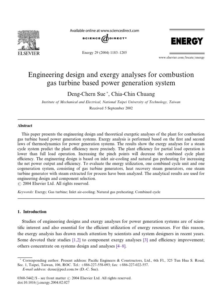 Engineering Design and Exergy Analyses For Combustion Gas Turbine Based ...