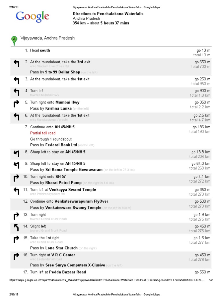 Vijayawada, Andhra Pradesh To Penchalakona Waterfalls - Google Maps ...