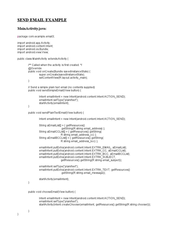 Send Email Example: Mainactivity - Java | PDF | Thin Clients | Mobile Linux