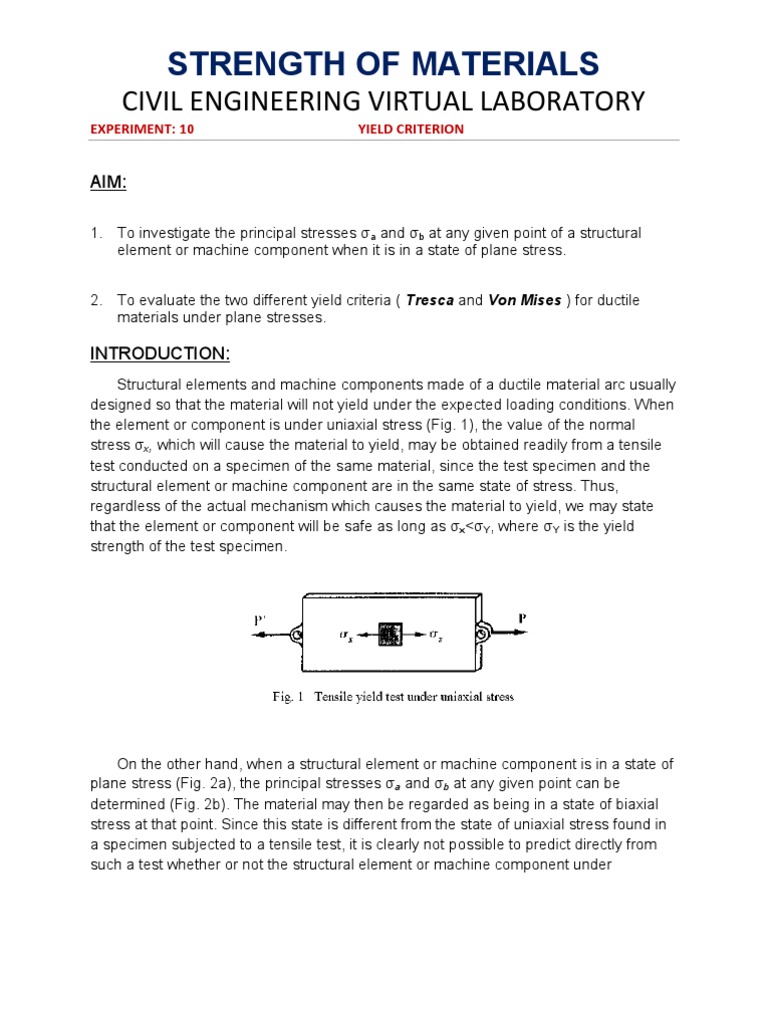 Exp-10 Yield Criterion | PDF | Yield (Engineering) | Deformation (Mechanics)