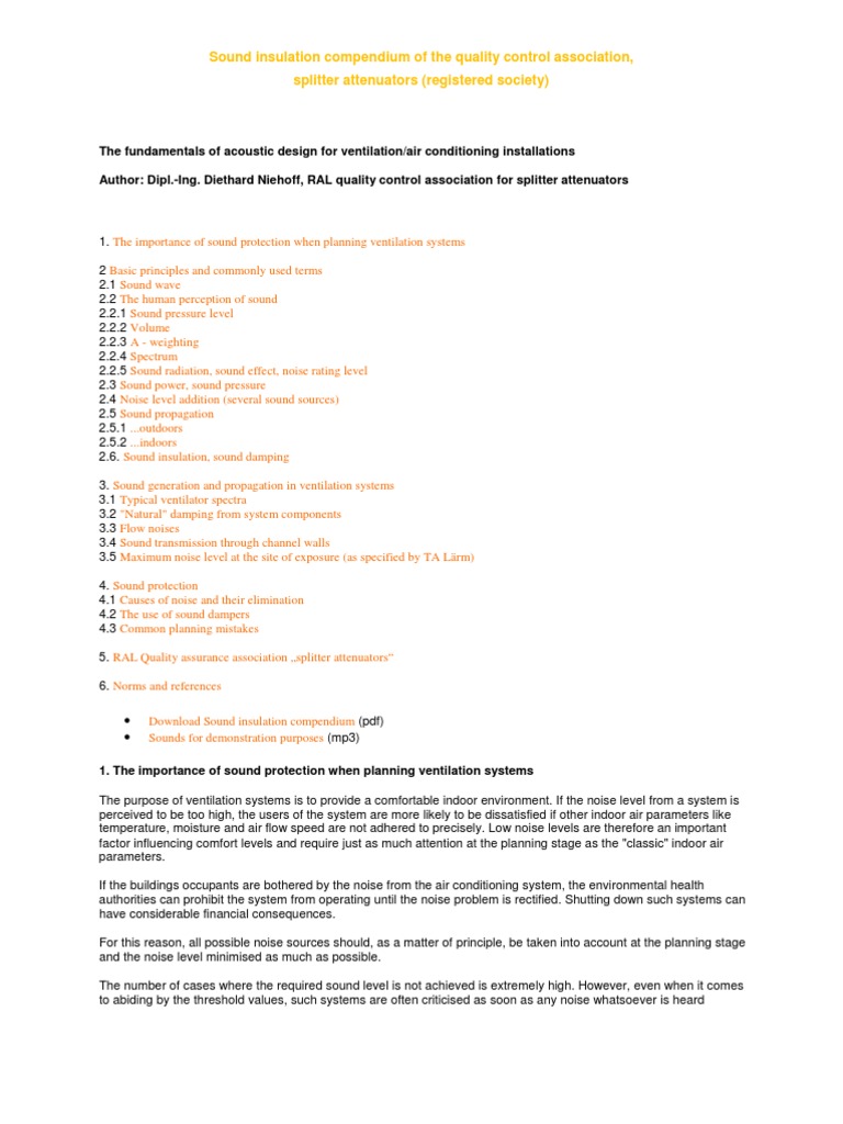 Acoustic Design for Ventilation | PDF | Noise | Sound