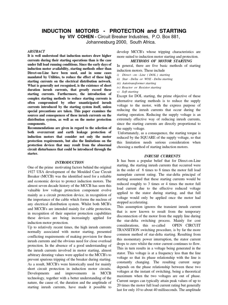 Inrush Currents in Induction Motors | PDF | Computers | Technology ...