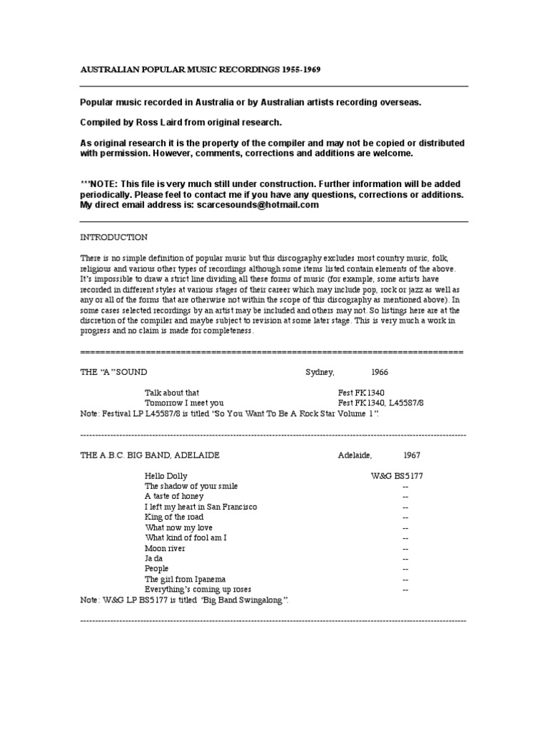 Australian Popular Music Recordings 1955-1969 | PDF | Popular Music ...