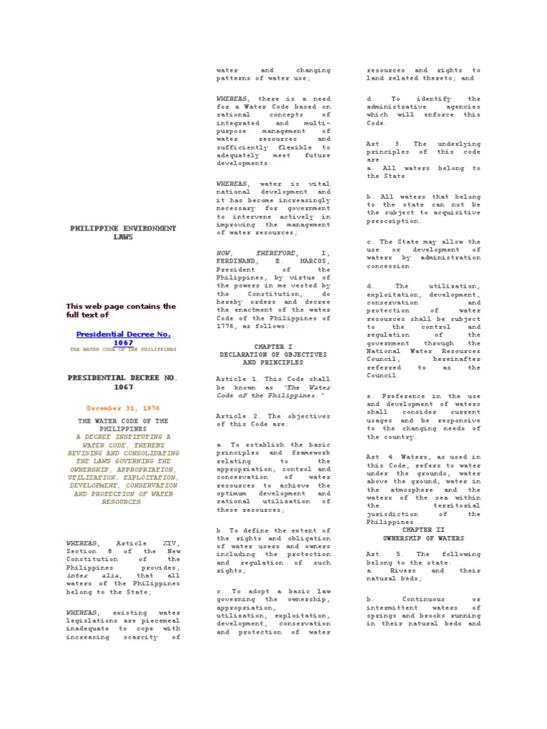 Philippine Water Code Overview | PDF | Water Resources | Flood