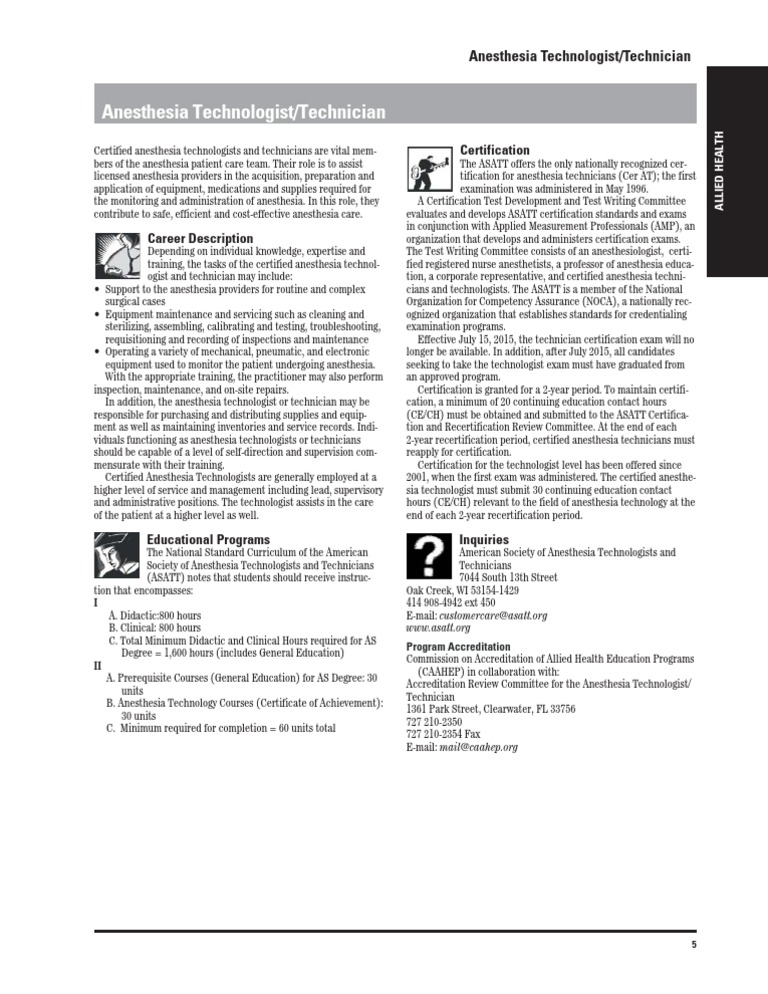 Ah02 Anesthesia Technician | PDF | Professional Certification | Anesthesiologist