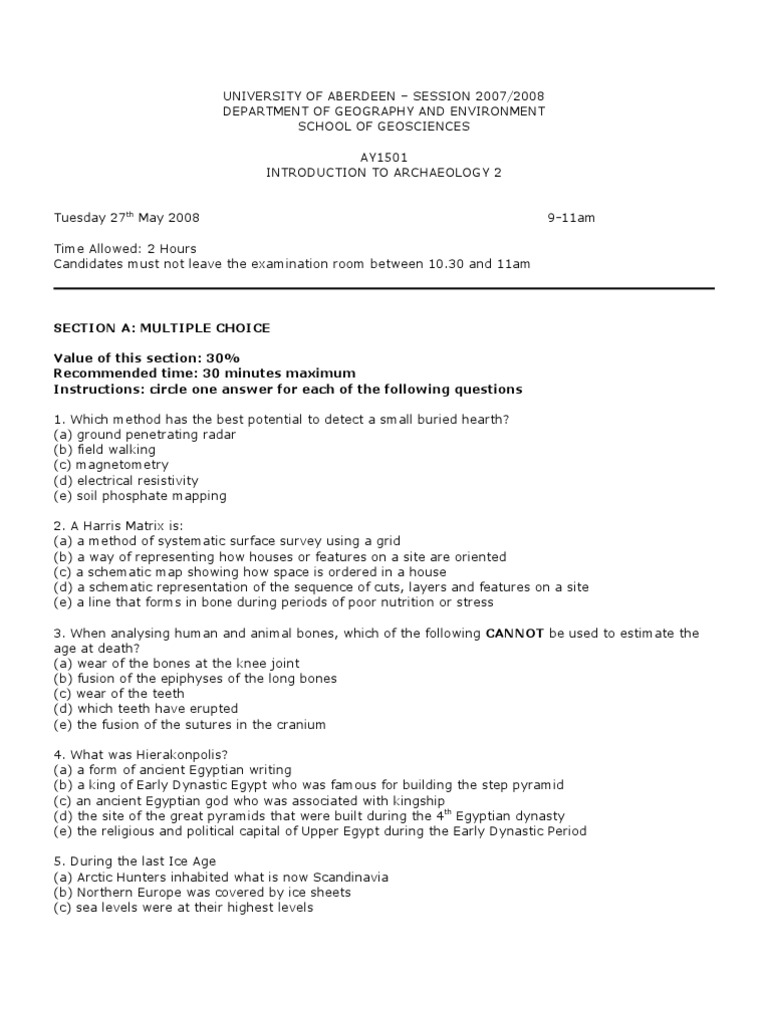 Archaeology Exam Questions 2008 | PDF | Archaeology | Hunter Gatherer