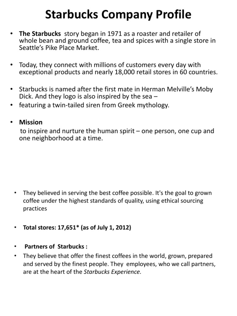 Starbucks Company Profile by Utkarsh Sahai | PDF | Starbucks | Coffee