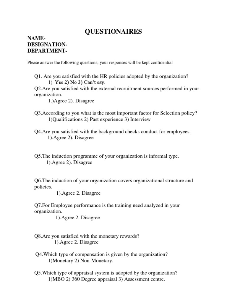 Questionaires: Name-Designation - Department | PDF | Performance ...