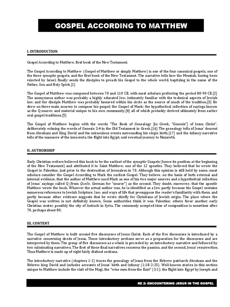 Gospel According to Matthew.pdf | Gospel Of Matthew | Ministry Of Jesus