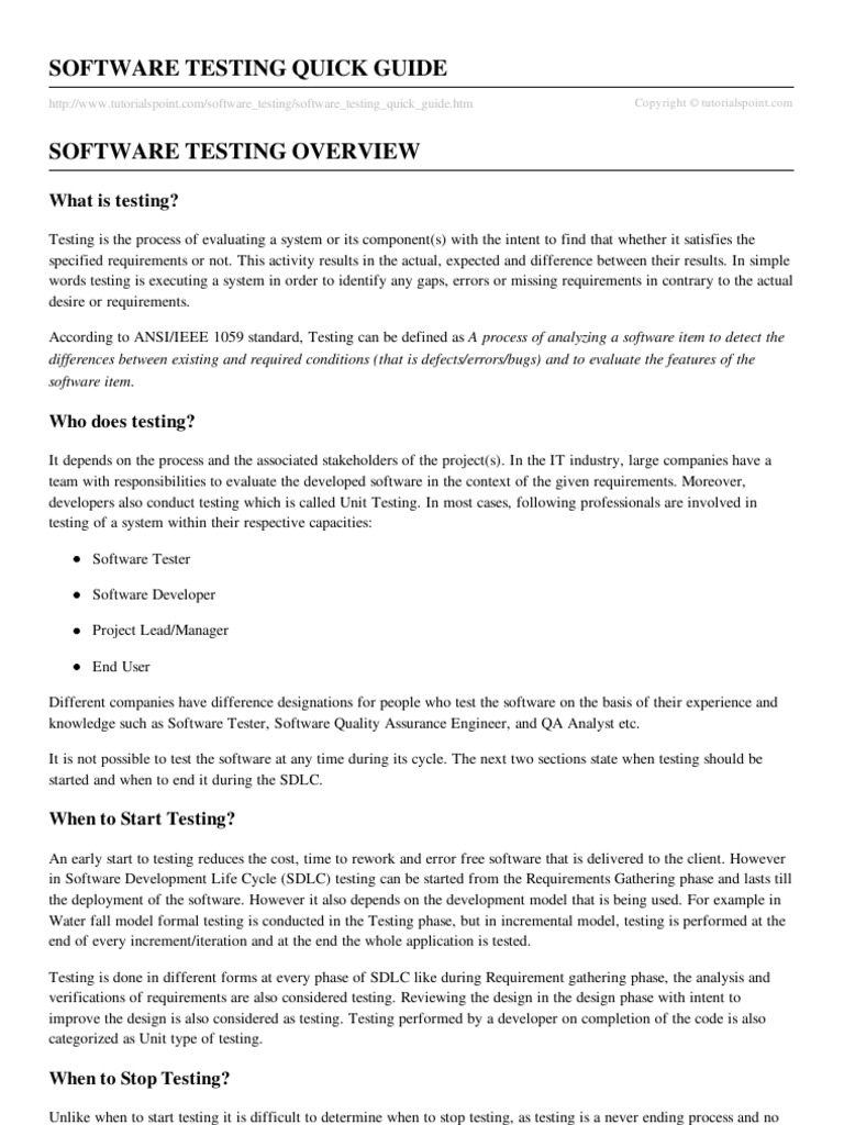 Software Testing Quick Guide | PDF Software Testing Quick Guide | PDF